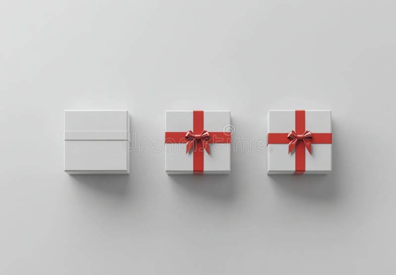 Three White Gift Boxes Red Ribbon Mockup Elegant Design Present 3d Bow ...