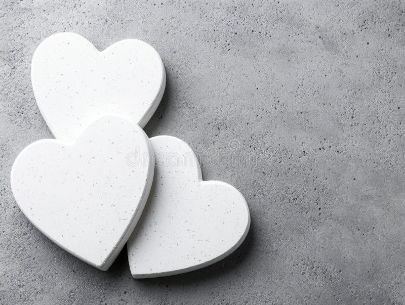 Three White Hearts are Stacked on Top of Each Other on a Grey Surface ...