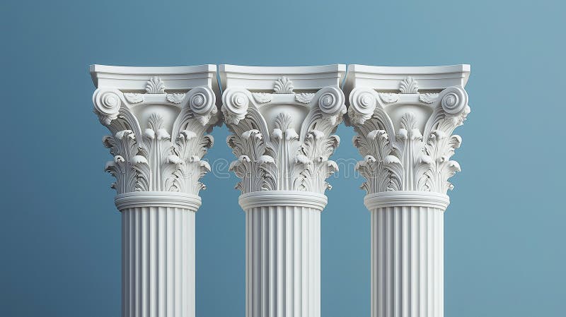 Three White Ionic Columns Featuring Elaborate Decorative Carvings at ...