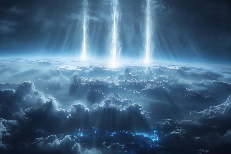 Three White Light Beaming Down from the Sky in Triangle Formation ...