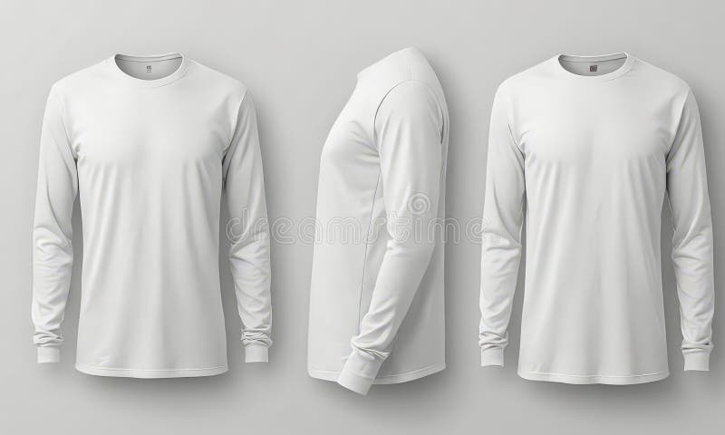 Three White Long-sleeve Shirts are Arranged in Row, with the First ...