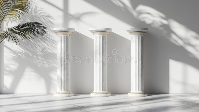 Three White Marble Columns Against Shadowy Wall, Minimalist Aesthetic ...