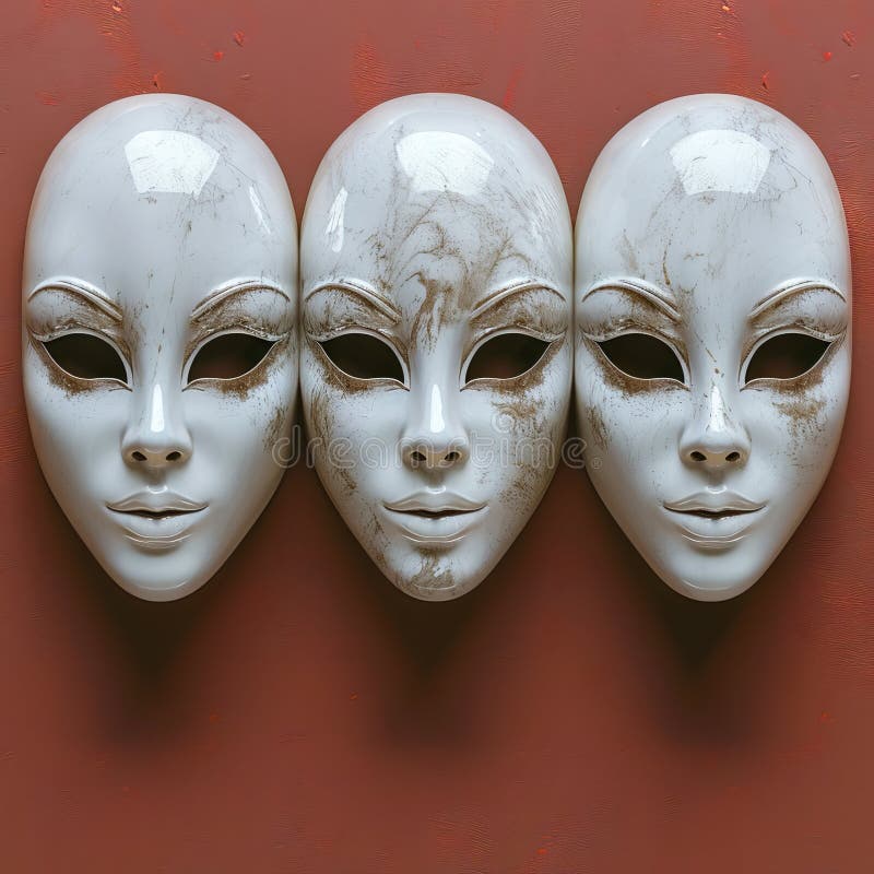 Three White Masks on a Red Background Stock Photo - Image of generated ...