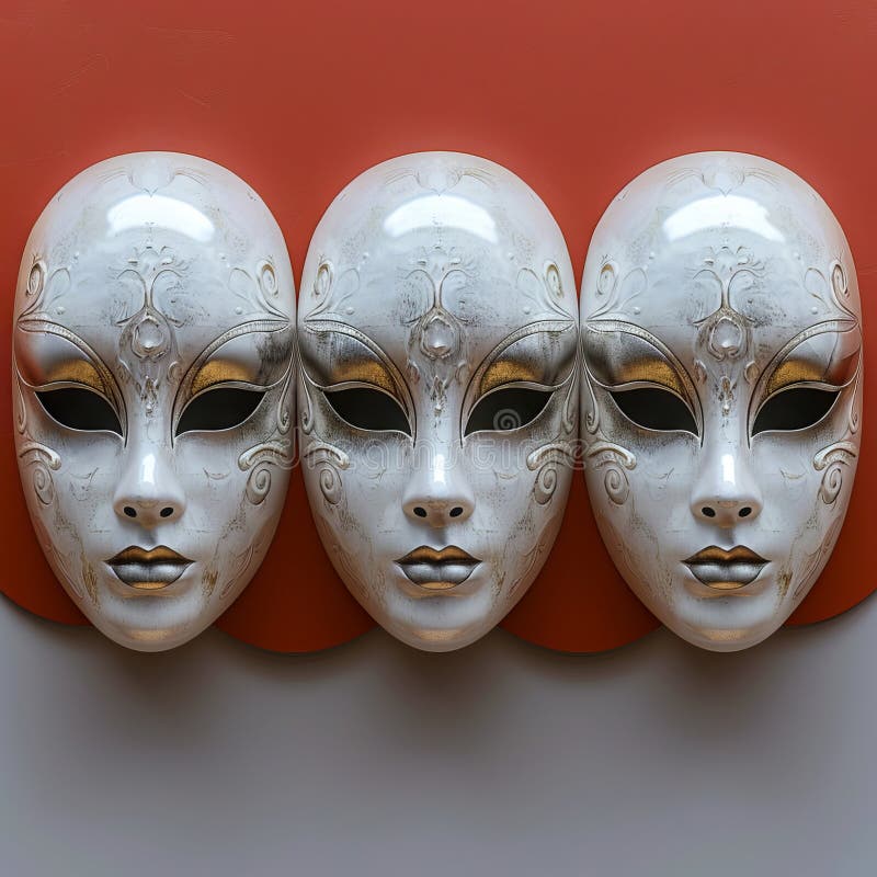 Three White Masks on a Red Background Stock Image - Image of clothing ...