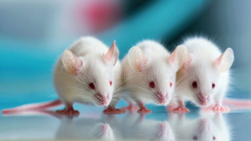 Three White Mice Sitting on Top of a Table Stock Image - Image of ...