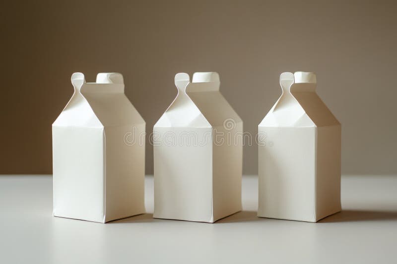 Three White Milk Cartons Arranged on a Plain Surface Stock Photo ...