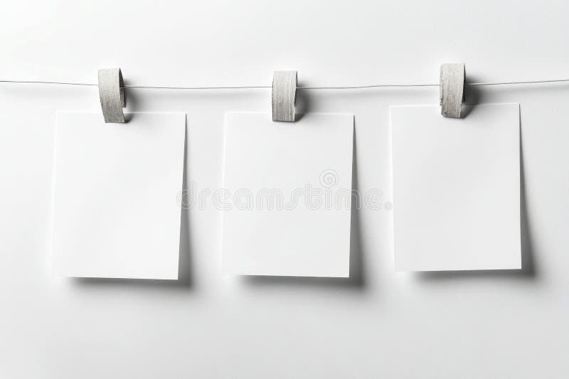 Three White Note Cards with Clothespins on a String. Front View White ...