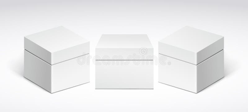 Three White Packing Boxes with Lid, Front View and Side View. Stock ...