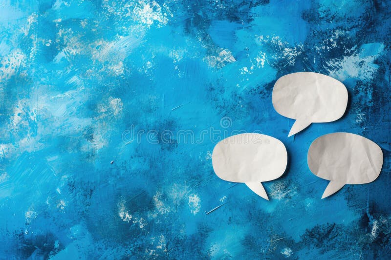 Three White Paper Speech Bubbles on Vibrant Blue Background. Perfect ...