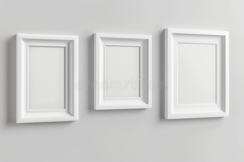 Three White Picture Frames Hang on a Wall with Empty Spaces Inside ...