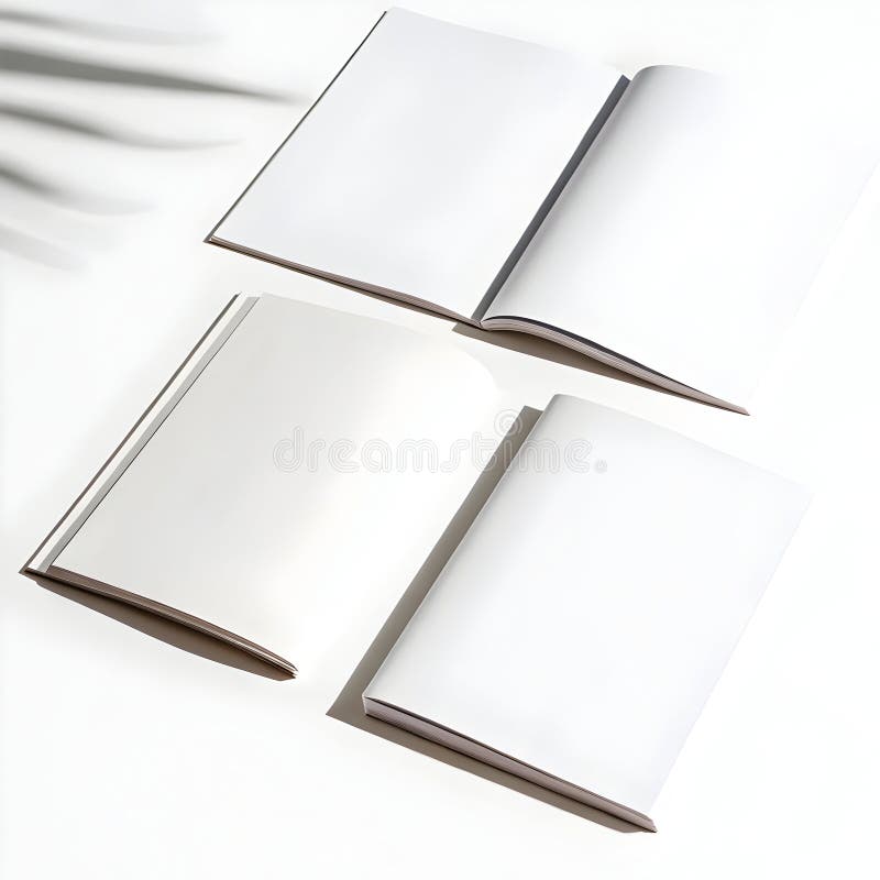 Three White Plain Magazines with Shadow Isolated on White Background ...