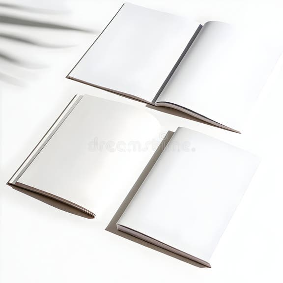 Three White Plain Magazines with Shadow Isolated on White Background ...