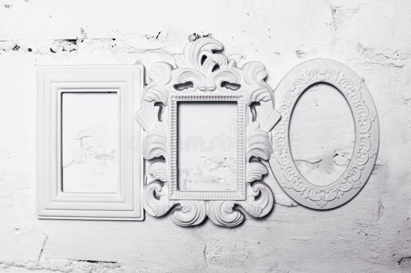 Three White Plaster Frames for Pictures on the Wall Stock Photo - Image ...