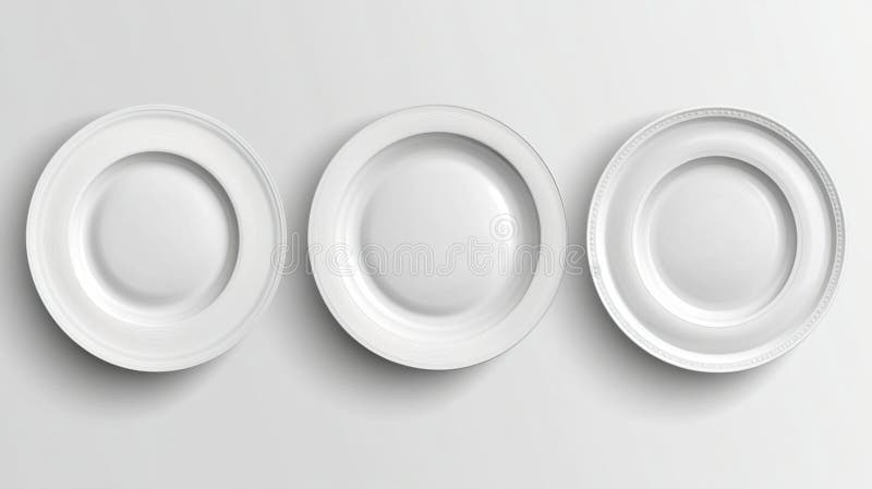Three White Plates are Perfectly Lined Up on a Pristine Wall Stock ...