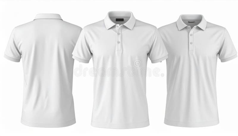 Three White Polo Shirts Display Front Back and Side Isolated on White ...