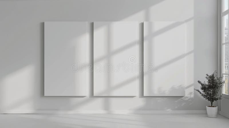 Three White Posters Mockup Template AI Generated Stock Photo - Image of ...
