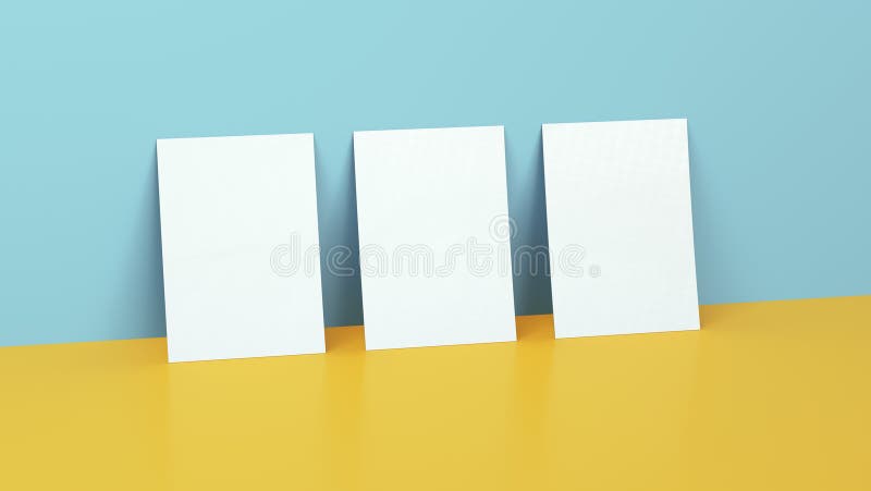 Three White Posters Mockups on a Blue and Yellow Background with ...