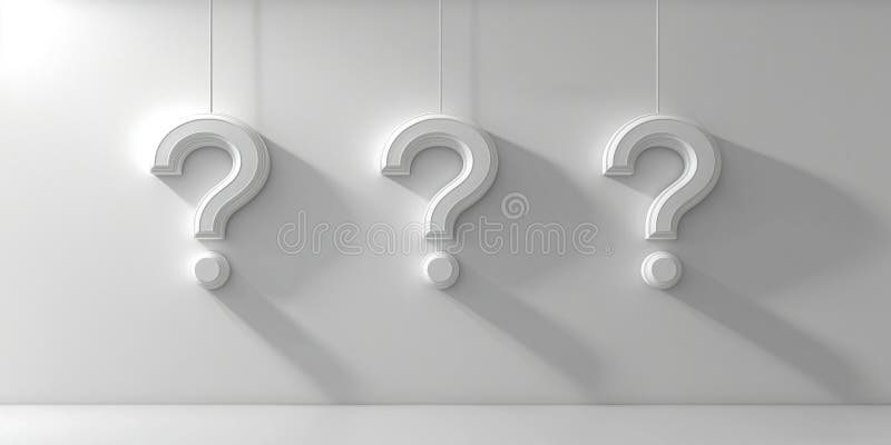 Three White Question Marks Hang from White Wall. Shadows Fall on Wall ...