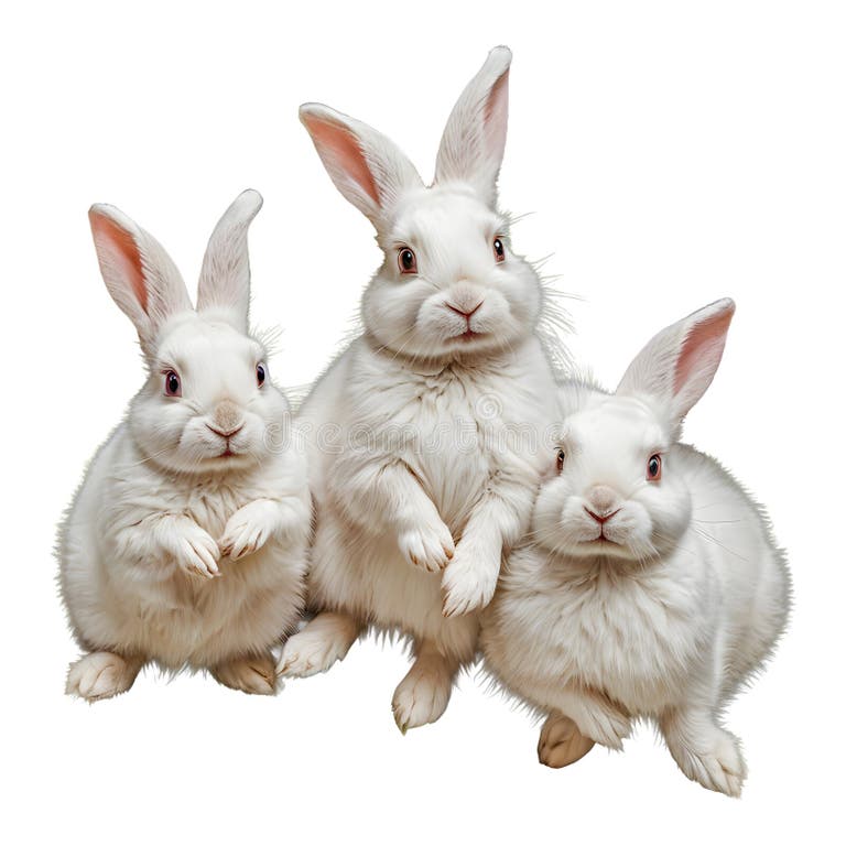 Three White Rabbits Isolated on White Background Stock Illustration ...