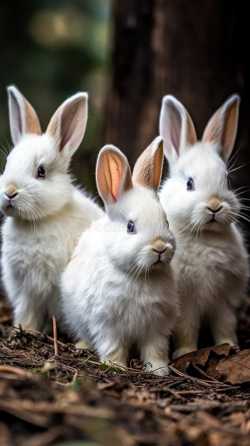 Three White Rabbits Sitting in the Woods Stock Illustration ...