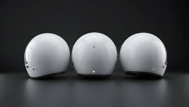 Three White Racing Helmets on Black Background Showing the Back View ...
