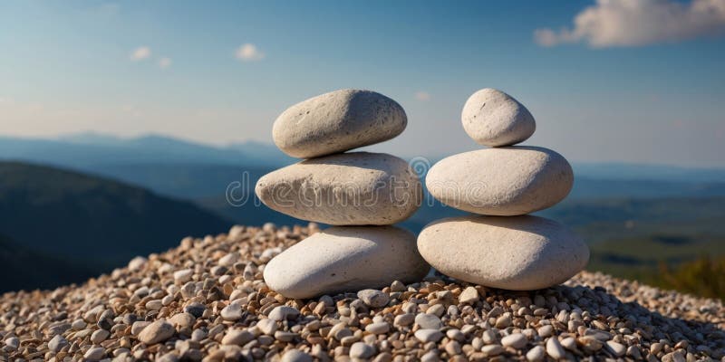Three White Rocks are Stacked on Top of Each Other on a Gravel Path ...