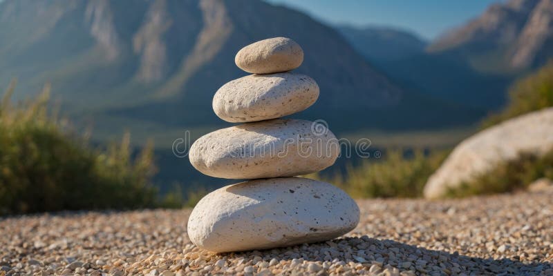 Three White Rocks are Stacked on Top of Each Other on a Gravel Path ...