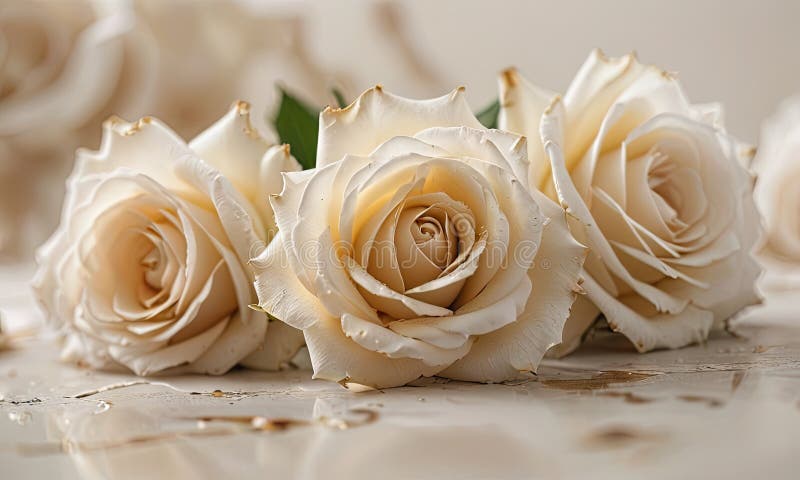 Three White Roses are Arranged in a Row, with One of Them Having a Leaf ...