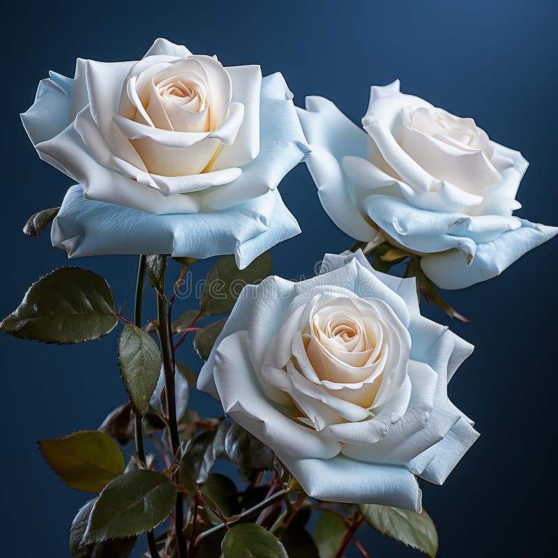 Three White Roses in a Vase on a Blue Background Stock Illustration ...