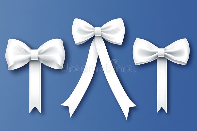 Three White Satin Bows on Blue Background Stock Illustration ...