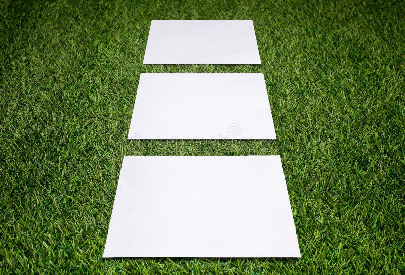 Three White Sheets of Paper on the Grass Stock Photo - Image of grass ...