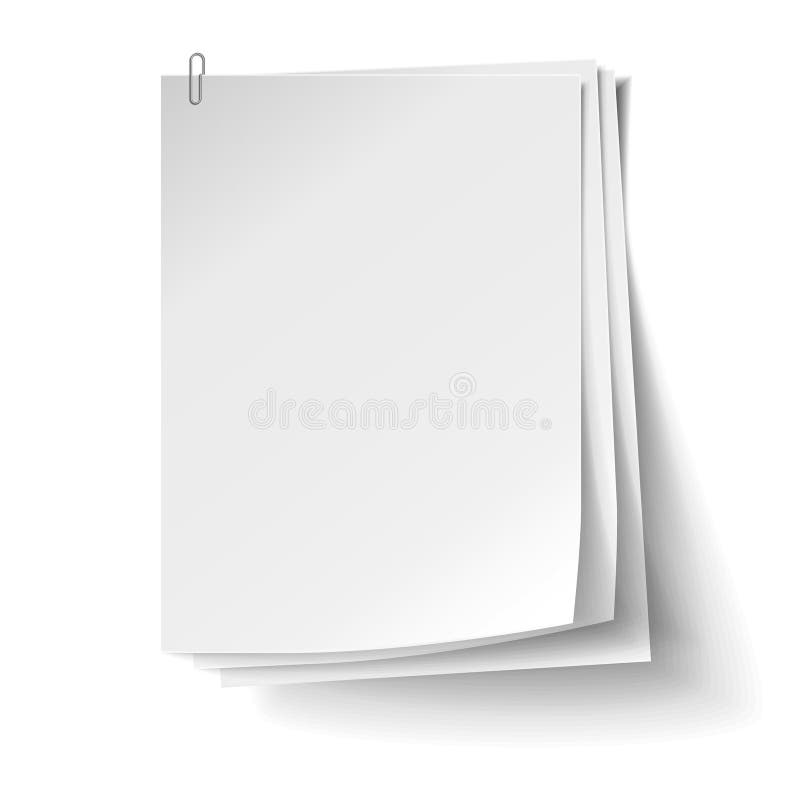 Three White Sheets of Paper with Metal Paper Clip. Metal Paper Clip ...