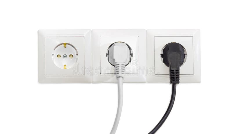 Three White Socket Outlet with Two Connected Corresponding Power Stock ...