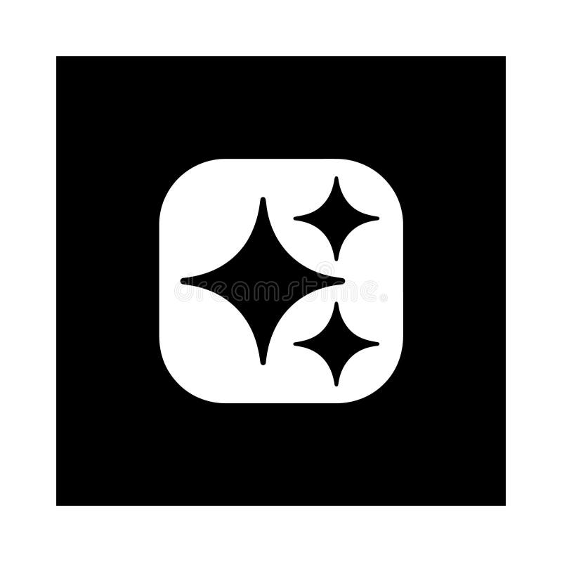 Three White Sparkle Star Icons on Black Rounded Square Background Shine ...