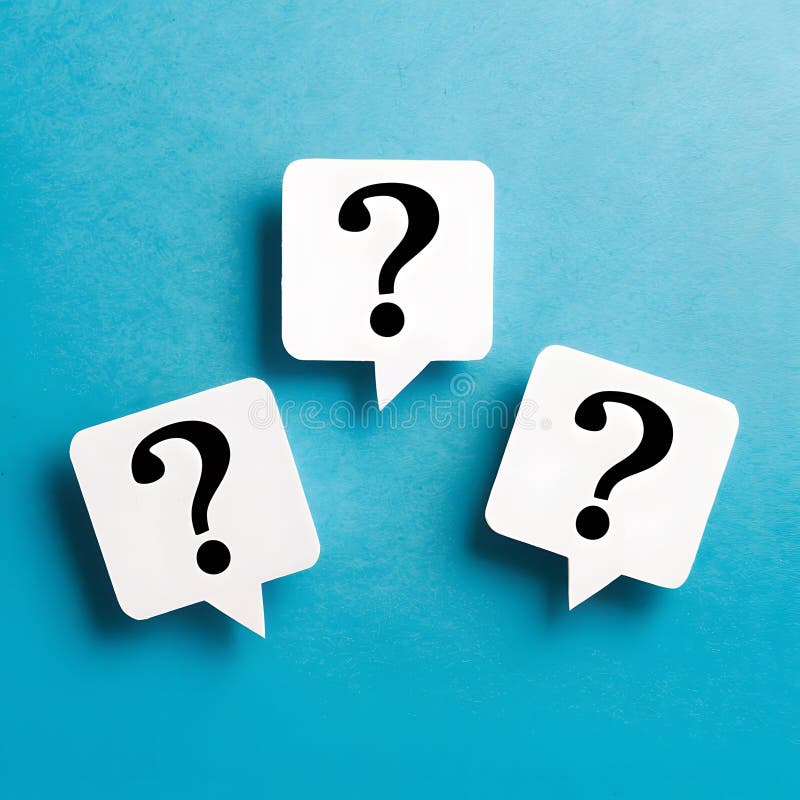 Three White Speech Bubbles with Black Question Marks on Bright Blue ...