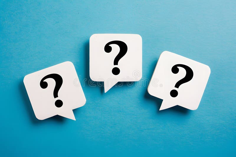 Three White Speech Bubbles with Black Question Marks on Bright Blue ...