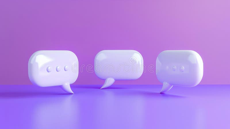 Three White Speech Bubbles on a Purple Surface Stock Illustration ...