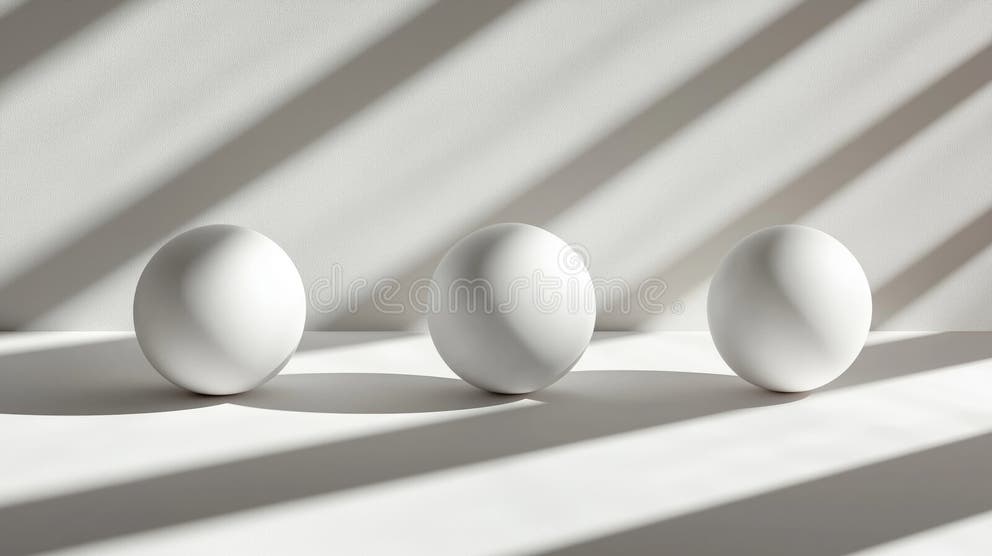Three White Spheres Casting Shadows on a Light Surface Stock Image ...