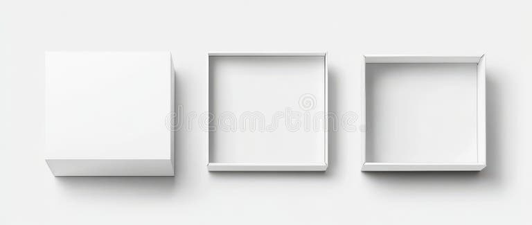 Three White Square Boxes on White Background Packaging Mockup Stock ...