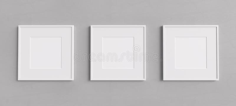 Three White Square Shape Picture Frames Mockup Stock Photo - Image of ...