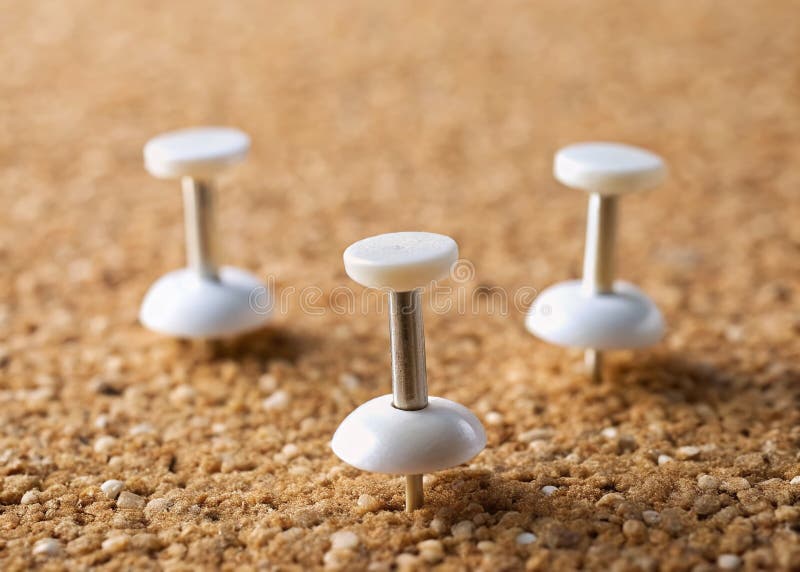 Three White Thumbtacks on a Corkboard a Simple Studio Shot Capturing ...
