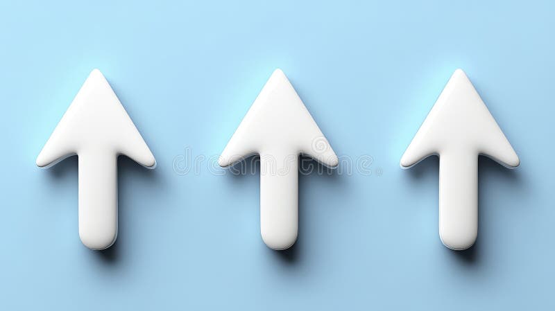 Three White Upward-pointing Arrows Arranged Horizontally on a Bright ...