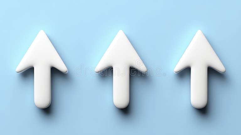 Three White Upward-pointing Arrows Arranged Horizontally on a Bright ...