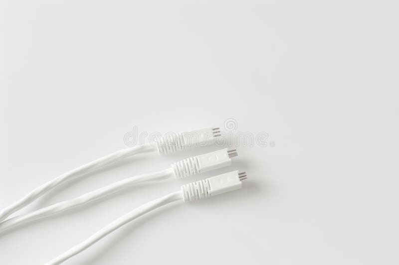 Three White USB Cables on White Background Technology Concept Stock ...