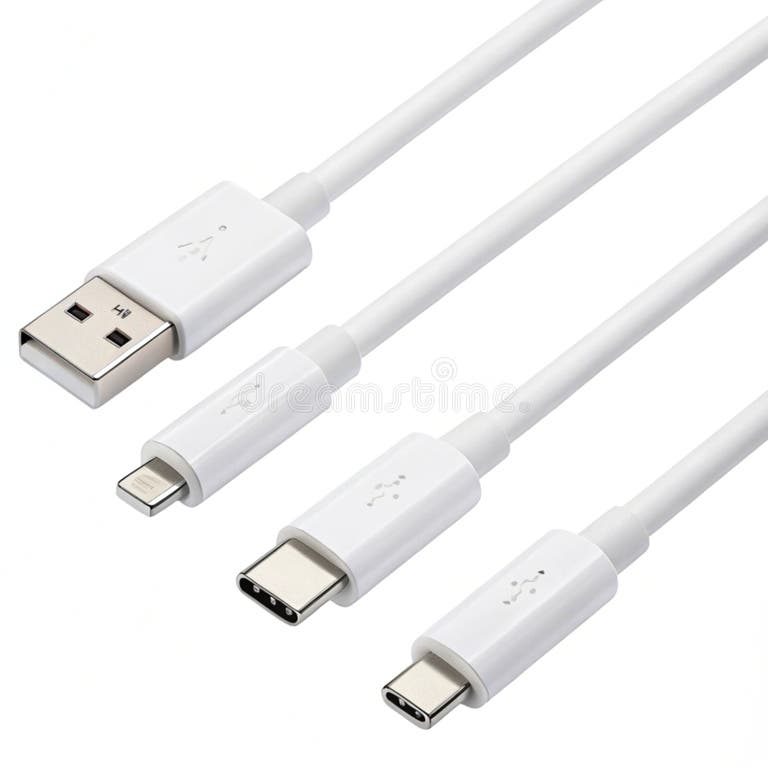 Three White USB Type-C Cables Isolated on White Stock Illustration ...