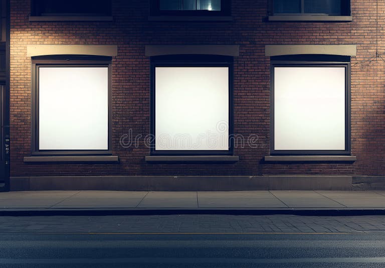 Three White Windows on a Brick Building Stock Illustration ...