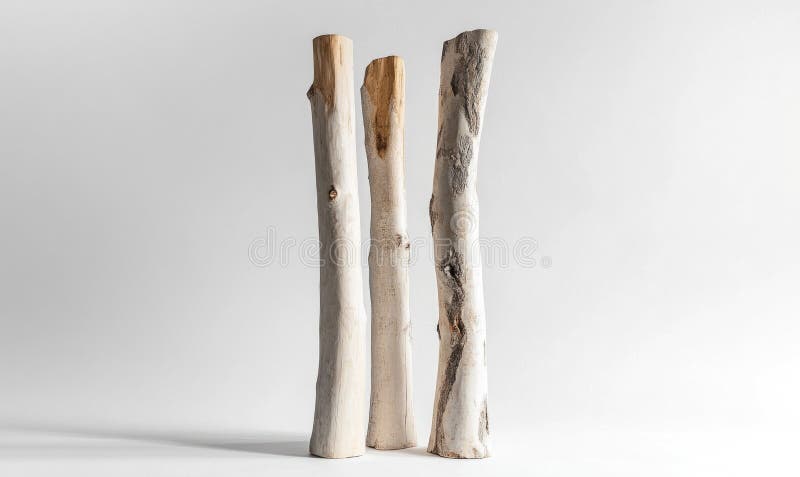 Three White Wooden Sticks are Standing Upright on a White Surface Stock ...