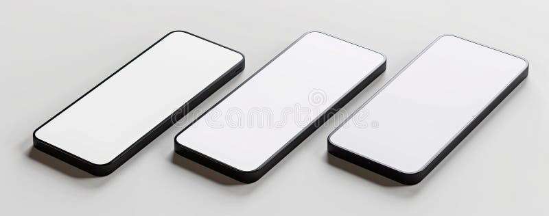 Three Whitescreened Phones are Next To Each Other on a White Surface ...