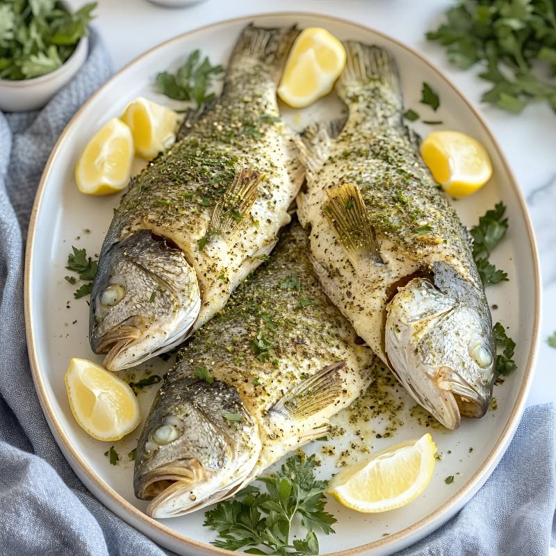 Three Whole Fish Seasoned with Herbs Stock Illustration - Illustration ...