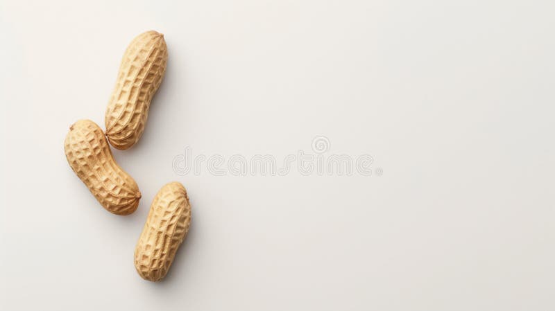 Three Whole Peanuts with Textured Shells Arranged Neatly on a Clean ...